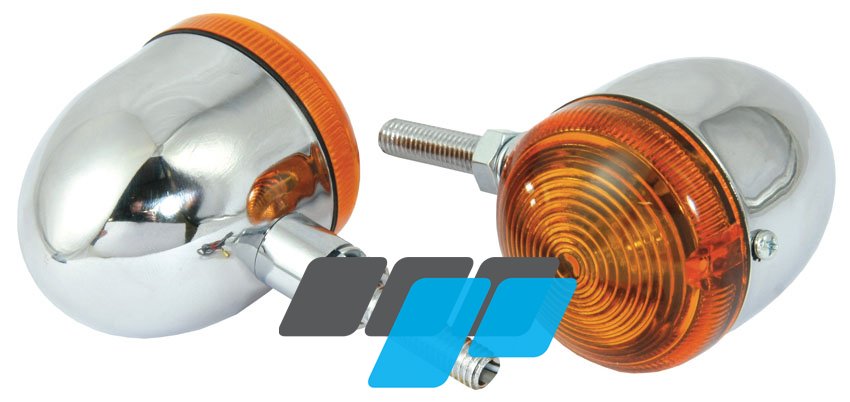 Motorcycle Short Stem Bullet Indicators With Chrome Body And Amber Lens